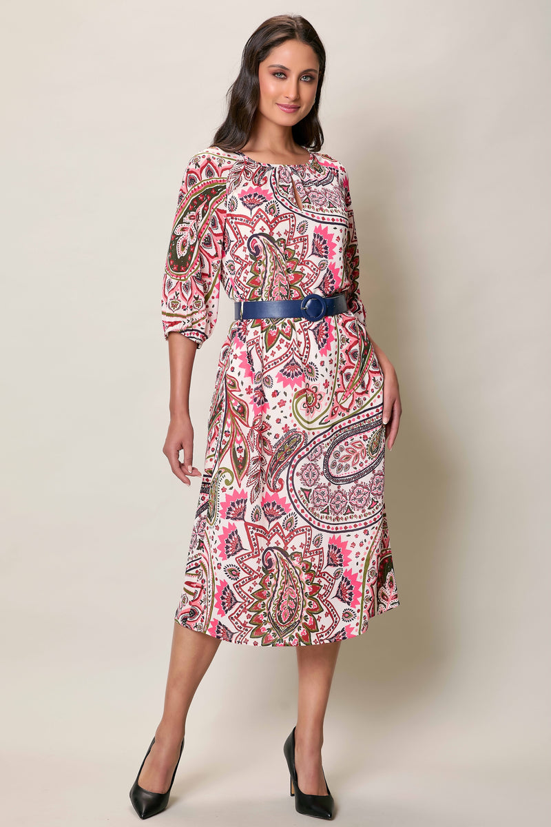 Vestido corto casual manga 3/4 con estampado rosa – Karen Kein