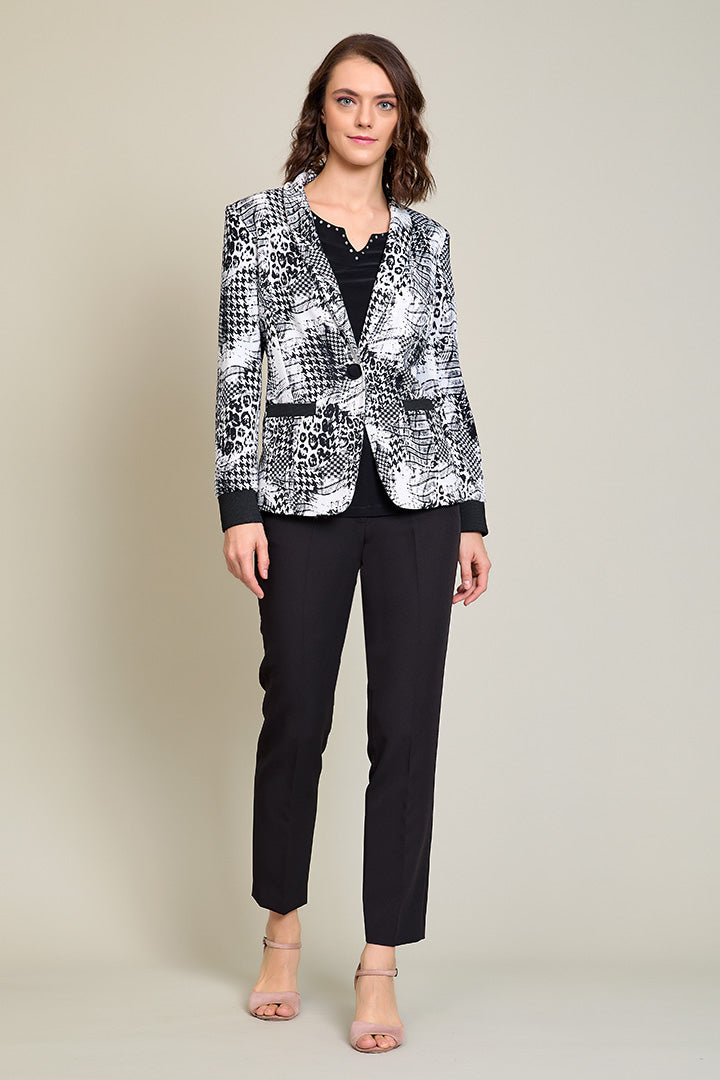 Saco estampado elegante manga larga con carteras en liso – Karen Kein